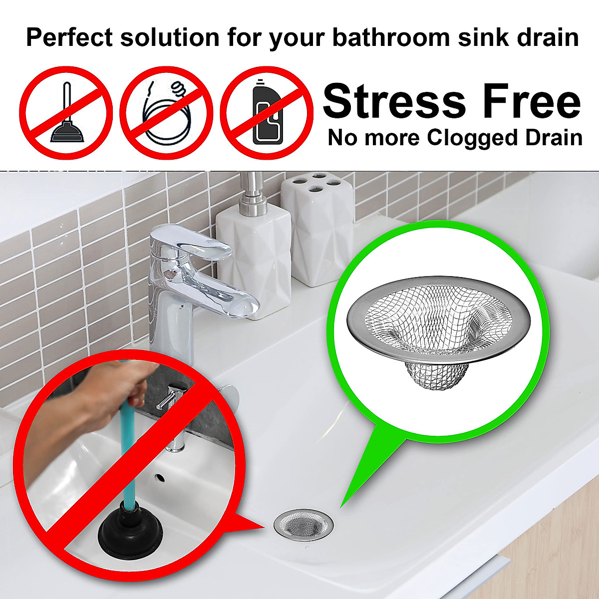 12 Pack - 2.125" Top / 1" Basket- Mesh Sink Drain Strainer Hair Catcher for Bathroom Sink, Utility, Slop, Laundry, RV and Lavatory