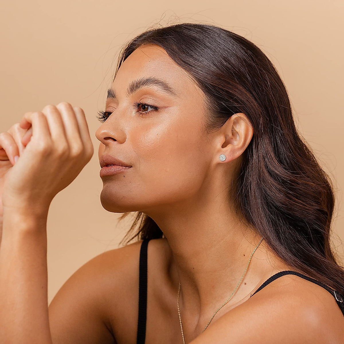 PAVOI 14K White Gold Plated Sterling Silver Stud Earrings for Women | Pave CZ Mini Disc | White Gold Earrings for Women