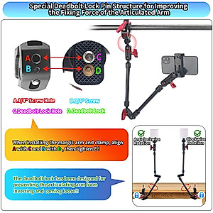 JEBUTU Upgraded 22in/57cm Adjustable Articulating Friction Magic Arm with 1/4" Thread & Super Clamp with Two 1/4" and one 3/8" Thread, Camera Mount for LED Light/Microphone Video Rig