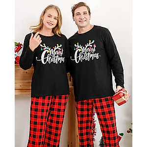 SOLOYEE Matching Christmas Pajamas for Couples Pjs Sets Adults Classic Plaid Xmas Sleepwear for Family Men and Women (Women, Large)