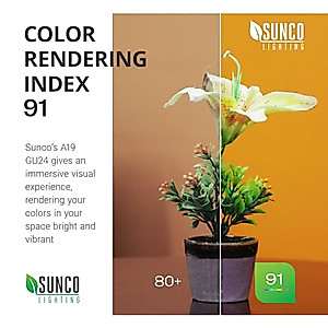 Sunco 6 Pack GU24 LED Light Bulbs 2 Prong A19, CRI91 5000K Daylight, 9W Equivalent 60W, CFL Replacement 800 Lumen, Super Bright Dimmable Twist & Lock GU24 Pin Base with 2 Prongs Instant On UL