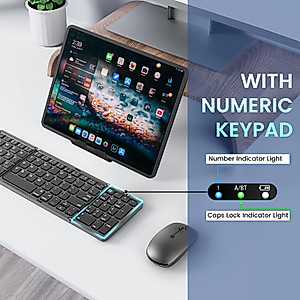Rimyet Foldable Keyboard and Mouse Combo, Portable Travel Keyboard with Numeric Keypad, Bluetooth, Rechargeable, Compatible with Laptop, Tablet, iPad, Sync Up to 3 Devices, Hard Carrying Case