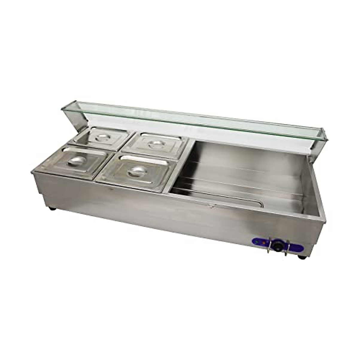 INTSUPERMAI Commercial 8 Pan Food Warmer 6inch Deep Pans Countertop Bain Marie Food Soup Warmer Canteen Buffet Steam Heater Steam Table Food Steamer with Glass Shield 110V