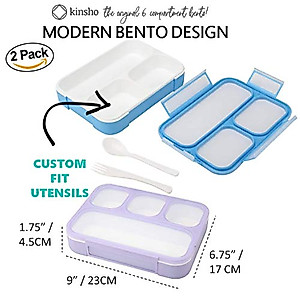 Bento Lunch Box Kids & Adult: Leakproof Lunch Containers for Boys & Girls with 3 Compartments - School, Daycare, Meal Planning Portion Control Container, BPA-Free Boxes, Utensils | Blue Purple 2 pack