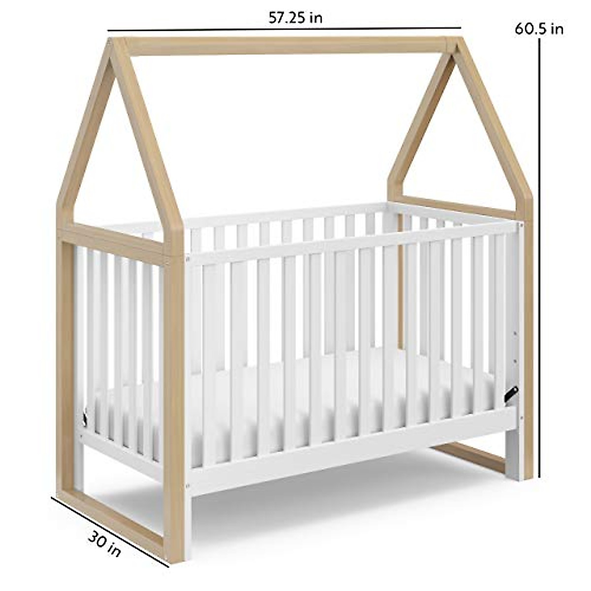 Storkcraft Orchard 5-in-1 Convertible Crib (White with Driftwood) – GREENGUARD Gold Certified, Canopy Style Baby Crib, Converts from Crib to Toddler Bed, Daybed and Full-Size Bed
