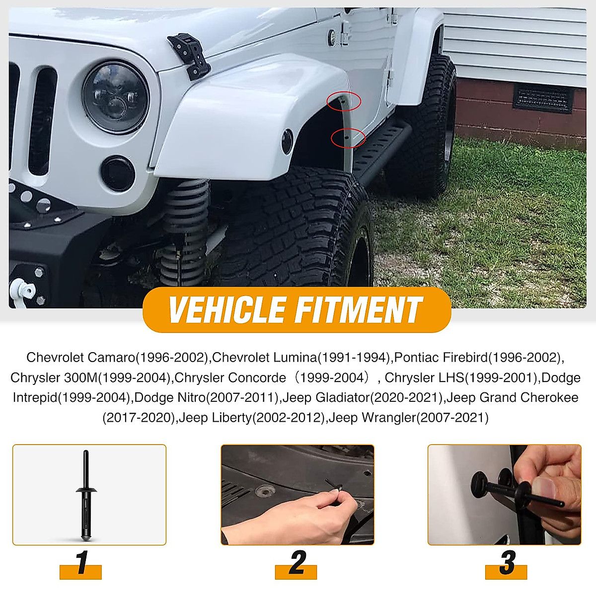 GOOACC 50Pcs 1/4" Hole Nylon Blind Rivets Fender Flare Bumper Door Trim Plastic Rivet Retainer Compatible with Chrysler 6501559, 6506007AA GM 10184895 Ford N803862-S