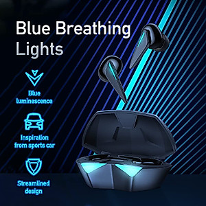 Wireless Gaming Earbuds with Blue Breathing Lights, 65ms Ultra-Low Latency Bluetooth Earbuds, Bluetooth 5.3 chip Dual Modes(Game/Music), HiFi Bass Surround Stereo Sound, 35Hours Playtime(White)