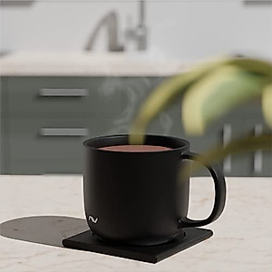 Gravette Smart Temperature Control Hot Mug, 12oz, 350mL Capacity, 10W Fast Wireless Charging Coaster, Heated Ceramic Coffee Mug with Aluminium-Alloy Smart Warmer Base (Black)