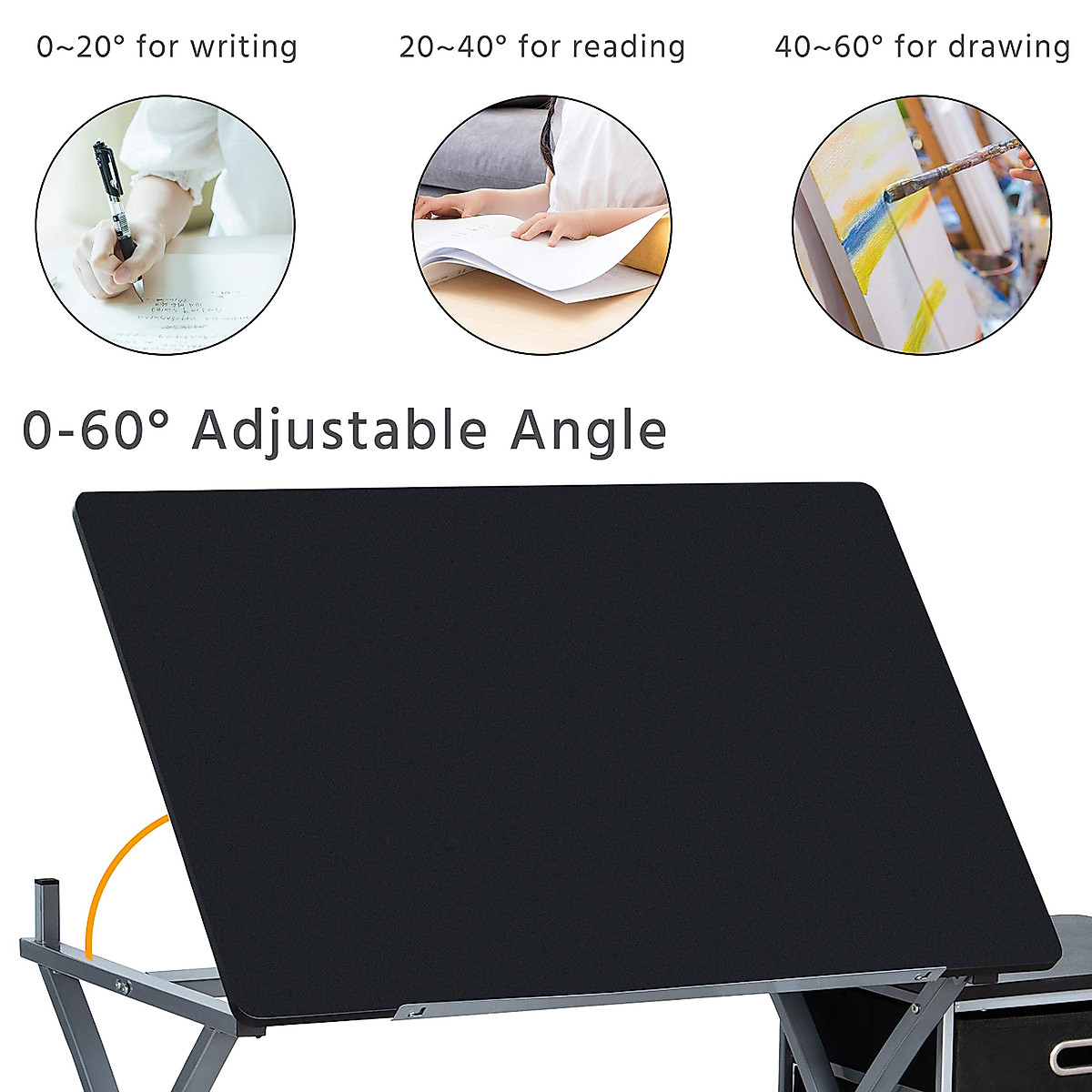 Yaheetech Drafting Desk, Drawing Table for Artists/Adults, Art Desk w/Stool and 3 Slide Drawers, Painting Studio Design Work Station, Adjustable Tabletop