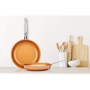 MasterPan Copper Tone 8 and 9 inch Ceramic Non Stick Frying Pan, 2-PACK (MP-160)
