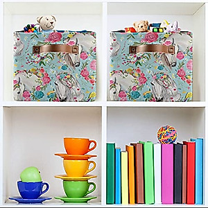 Large Storage Basket Horse and Flower Foldable Storage Box Organizer Bins with Handles for Bedroom Home Office