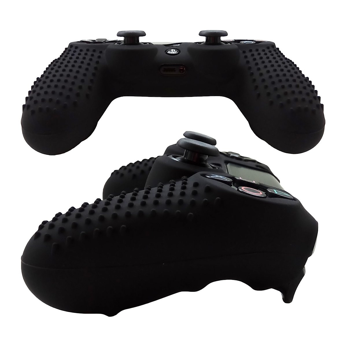 PS4 Controller Grips,Pandaren Studded Anti-Slip Silicone Cover Skin Set Compatible for PS4 /Slim/PRO Controller(Black Skin x 2 + FPS PRO Thumb Grips x 8)