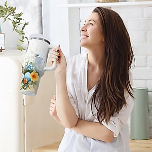 ALAZA Easter Bunny Rabbit 40 oz Tumbler Stainless Steel Water Bottle Vacuum Insulated Cup with Straw Lid & Handle For Travel Car Cup Holder