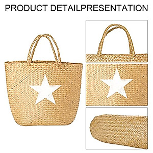 YIFANZHIBIAN Woven Seagrass Handbag,Fashion Straw Bag for Women 2022, Cute Pattern Large Seagrass Summer Beach Bag, Natural and Handmade Shoulder Straw Bag for Shopping and Gardening