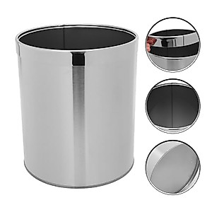 Kichvoe Stainless Steel Round Trash Can Metal Waste Basket Garbage Container Bin Recycle Trash Can Rubbish Bucket Laundry Hamper with Ring for Bathroom Kitchen Office