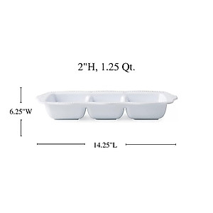 Juliska Berry & Thread Melamine 3-Section Server - Whitewash, Melamine Serving Tray - Unbreakable, White Melamine, Decorative Embossed Melamine Serving Tray with Handles