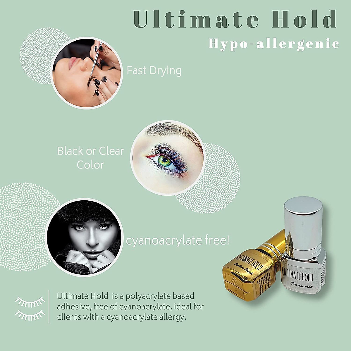 Sensitive Eyelash Extension Glue Ultimate Hold - Cyanoacrylate-Free, 3ml, Low Fume, 0.5-1.5 Sec Drying, Up to 6-Week Retention - Professional Adhesive for Semi-Permanent Lashes (Black)
