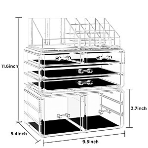 HBlife Acrylic Clear Dustproof Makeup Storage Organizer Drawers Large Skin Care Cosmetic Display Cases for Bathroom Stackable Storage Box with 6 Drawers for Vanity (Clear)