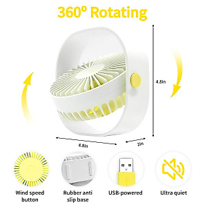 HARPAT Mini USB Desk Fan 3 Speed Personal Small Desktop Table Quiet USB Fan for Home Office Car Outdoor Travel (Pink)