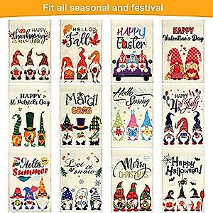 15 Pieces Seasonal Gnome Garden Flag Set Thanksgiving Day Christmas Winter Flag Double Sided Holiday Decorative Flag Welcome Yard Flag with Flag Stopper Flagpole and Clip for Holiday Decoration