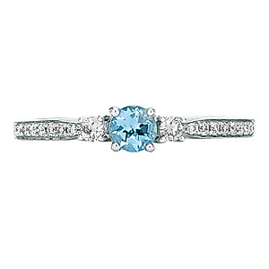 LE VIAN 14k White Gold Round Aquamarine and 1/6 Cttw Diamond Three Stone Ring (H-I Color, VS2-SI1 Clarity) Size 7-1/4