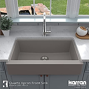 Karran QAR-740 Retrofit Farmhouse/Apron-Front Quartz Composite 34 in. Single Bowl Kitchen Sink Kit in Concrete