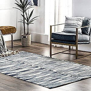 nuLOOM Reba Handmade Abstract Striped Wool-Blend Flatweave Area Rug, 8' x 10', Blue
