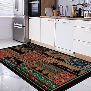 Timgle Cabin Area Rug Rustic Wildlife Area Rug Entryway Rugs, Kitchen Rugs, Bathroom Rugs. Reversible, Rustic, Country, Primitive, Farmhouse Decor(3' x 5')