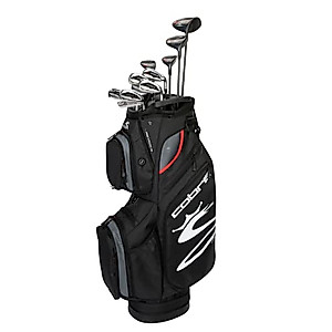 Cobra Golf 2022 Air X Complete Set (Men's, Right Hand, Cobra Ultra lite, Senior Flex,DR-11.5, 3W-16.0, 4H-22.0, 5H-25.0, 6-PW, SW, Putter, Cart Bag), Revolver Grey-Red