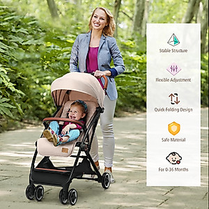 BABY JOY Lightweight Baby Stroller, Compact Toddler Travel Stroller for Airplane, Infant Stroller w/ 5-Point Harness, Adjustable Backrest/Footrest/Canopy, Storage Basket, Easy One-Hand Fold, Beige