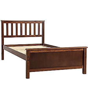 MERITLINE Twin Bed Frame, Wood Platform Bed with Headboard and Footboard, No Box Spring Needed, Walnut