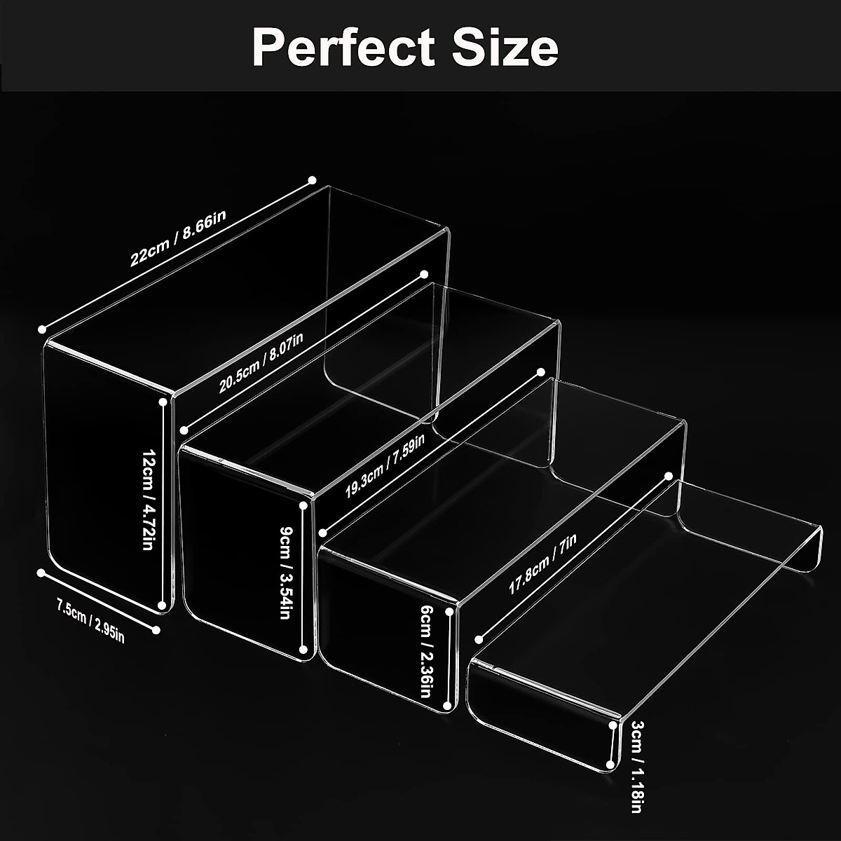 MerryNine 8 Pcs Risers Display Stands, 4-Tier Acrylic Display Stands, Clear Transparent Acrylic Risers For Display Decorative, Buffet, Tabletop Use, Cupcakes, Pop Figures, (Rectangle)