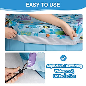 Ladadee Foldable Round Dog Swimming Pool Cover, for 63" Collapsible Outdoor Tub, PVC Coating Waterproof and UV Protection, Leakproof Washable Kiddie Pet Small Paddling Bath Accessories