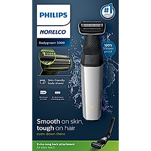 Philips Norelco Bodygroom Series 5000 Showerproof Body Trimmer for Men with Back Attachment, BG5025/40
