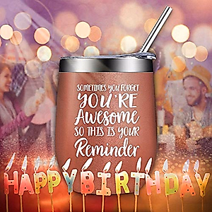 KTELLTY 12 Oz Stainless Steel Wine Tumbler Set, Retirement Gifts for Women, Gift for Women, You'Re Awesome-Rose Gold