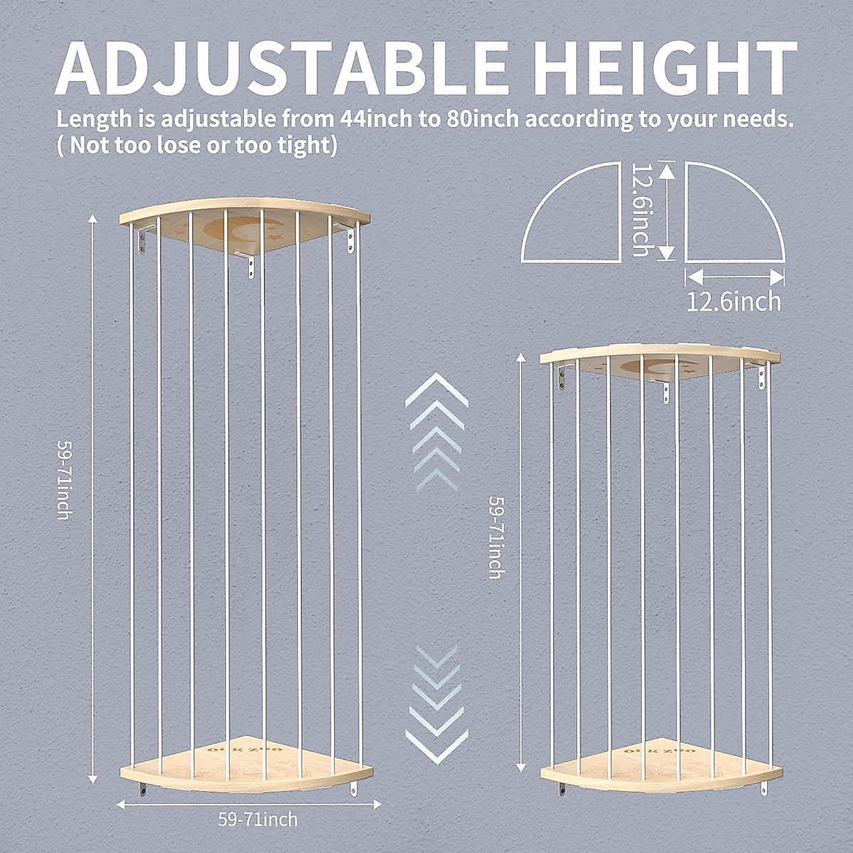 Zayysoha Stuffed Animal Storage Wood Soft Toy Shelf with Adjustable Length Large Corner Plush Toys Holder Nursery Hanging Organizer with Moon Zoo Pattern for Nursery PlayRoom Bedroom KidRoom