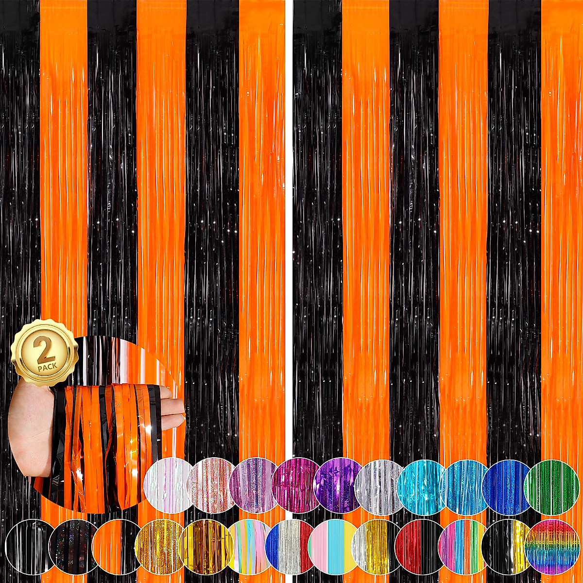 Black Orange Streamers Foil Fringe Curtain 3.3 x 8.3ft Party Streamers 2Pack Metallic Streamer Curtains Mermaid Birthday Themed Party Decorations Tinsel Curtain for Parties Streamers Halloween Decor