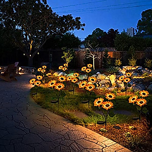 Doingart 2 Packs Solar Sunflower Lights,Upgrade Solar Powered Sunflower Lights with 3 Sunflower,LED Solar Lights Outdoor for Patio Lawn Garden Yard Pathway Decoration