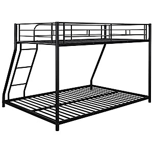 HUAYICUN Bunk Bed Twin Over Full Sturdy Steel Metal Bed Frame with Flat Ladder and Guardrail for Children/Teens/Adults (Black)