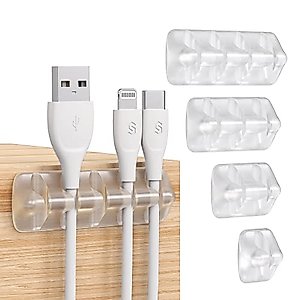 Syncwire Clear Cable Clips - Cord Holders - Self Adhesive Cable Management Organizer - Home, Office, Cubicle, Car, Nightstand, Desk Accessories - Gift Ideas Men, Women, Dad, Mom (5 Packs/15 Slots)