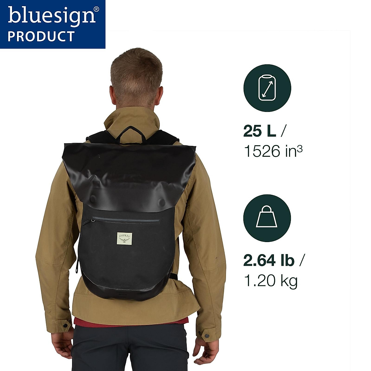 Osprey Arcane Roll Top Waterproof Backpack 25, Pine Leaf Green