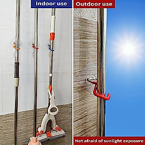 Broom Holder Wall Mount Self Adhesive 4 Pack, Mop Hanger No Drilling Super Anti-Slip, Wall Mount Tool Racks Stainless Steel Mop and Broom Hooks Organizer(Blue)