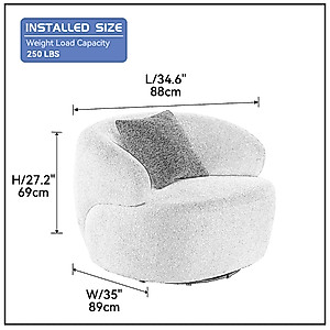 LyuHome Curved Sofa Couch, 35" Modern Single Seat Sofa Chair, Upholstered Boucle Sofa Chair with Pillows for Living Room Bedroom Apartment Tufted Sofa, Beige
