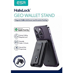 ESR MagSafe Wallet (HaloLock), Geo iPhone Wallet Stand with Full Find My Functionality, Wallet Tracker with Adjustable Stand, Magnetic Wallet for iPhone 14/13/12 Series, MagSafe Accessories, Black
