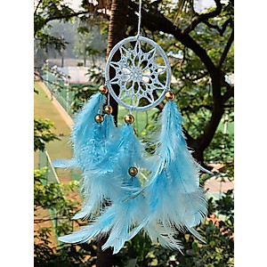 Rooh Dream Catcher ~ Baby Blue Crochet~ Handmade Mandala Hangings for Positivity (Used as Home Décor Accents, Wall Hangings, Garden, Car, Outdoor, Bedroom, Key Chain, Meditation Room, Yoga Temple)