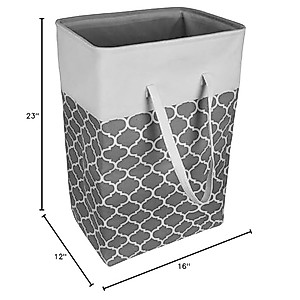 BROOKSTONE, Large Laundry Hamper with Handles, Perfectly Sized for Everyday Use, Foldable Travel Laundry Bag for Dirty Clothes, Laundry Basket for Dorms and Bedrooms Gray/White