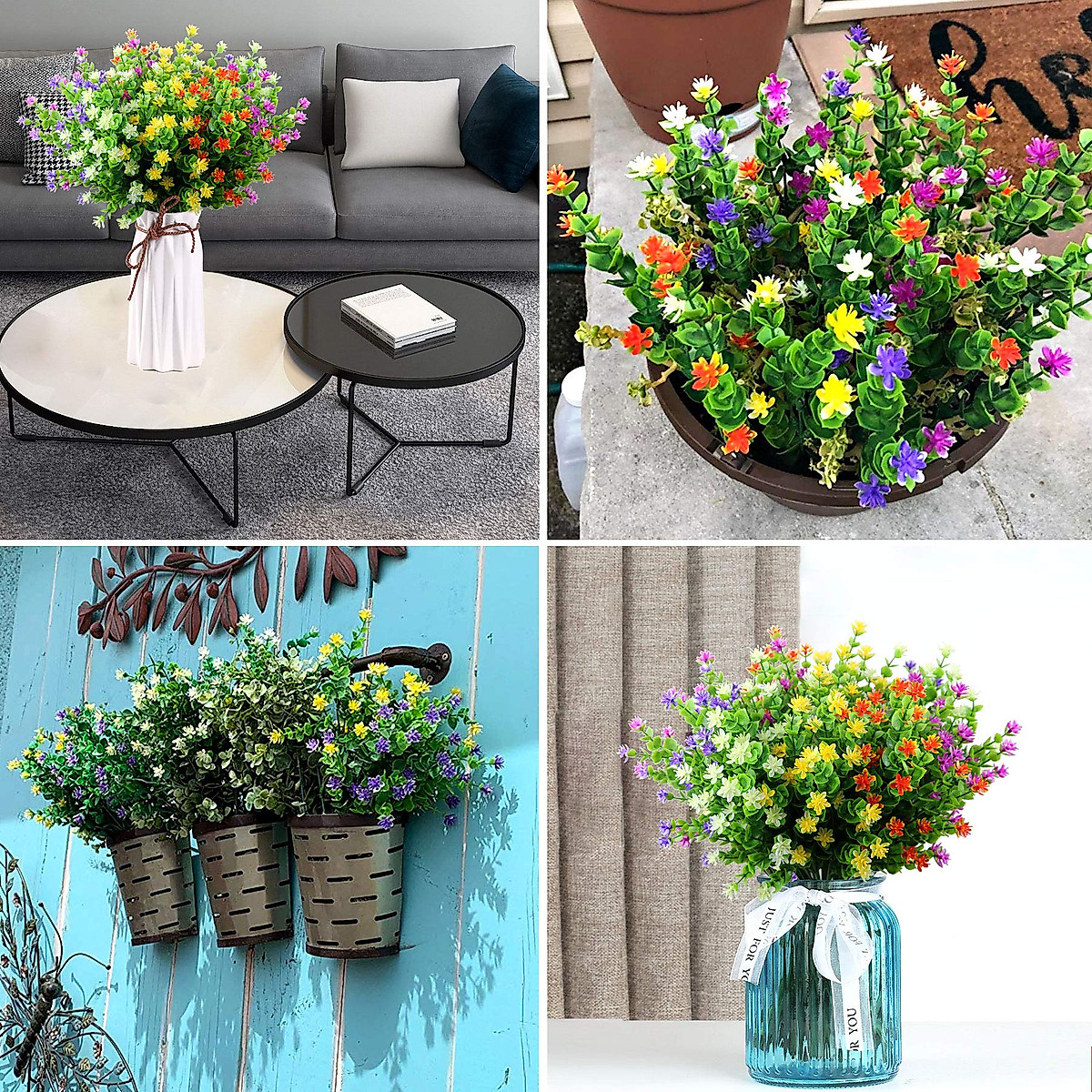 LUCKY SNAIL Artificial Flowers, Fake Outdoor UV Resistant Boxwood Shrubs Plants, Lifelike Plastic Flowers for Indoor Outdoors Home Office Garden Wedding Sidewalk Trim Decor, 4 Pcs(Orange)