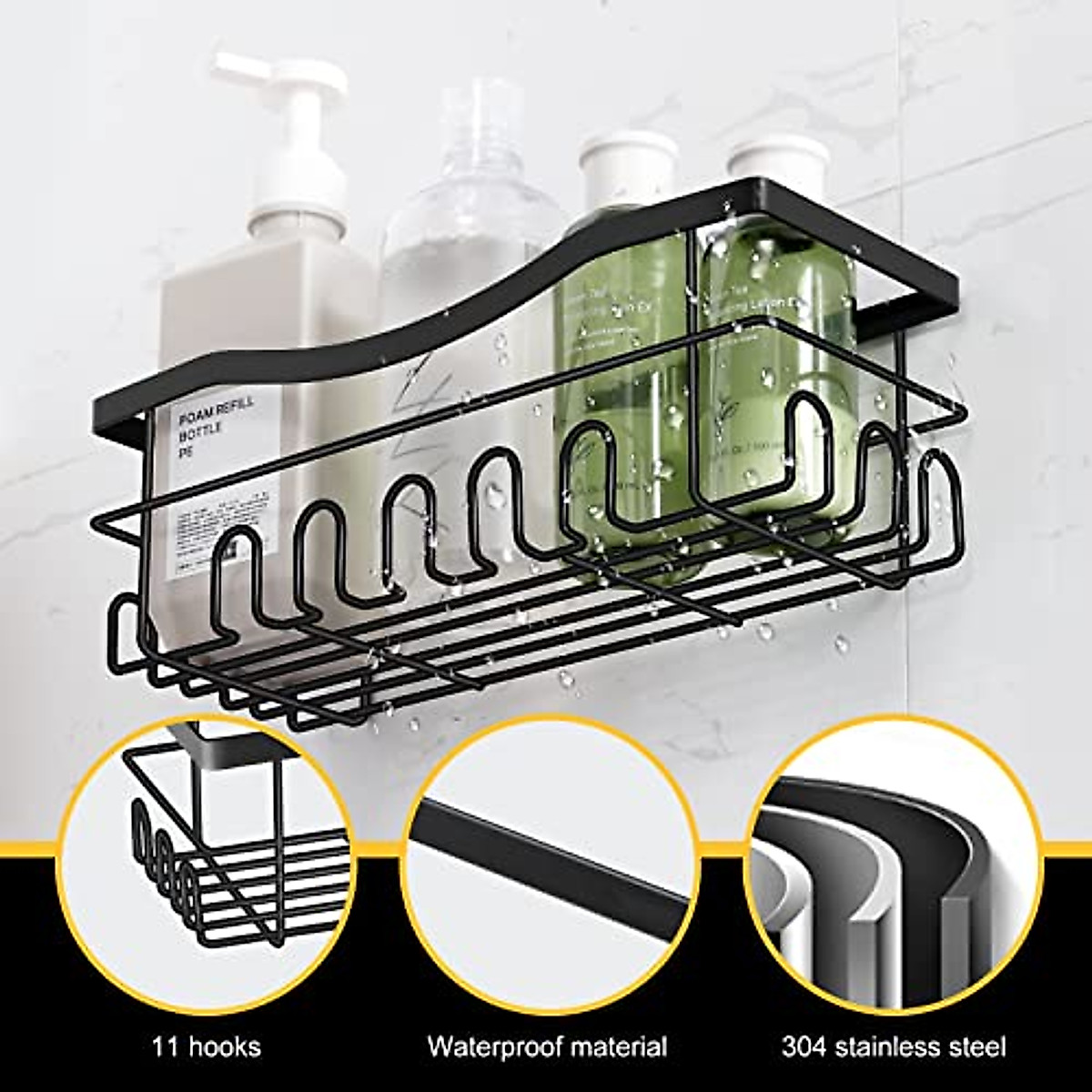 TBESTOACC Shower Caddy 5 Pack, Adhesive Bathroom Organizer, Rustproof Stainless Steel Shower Organizer, No Drilling Bathroom Shelves, Perfect for Bathroom, Kitchen, Dorm