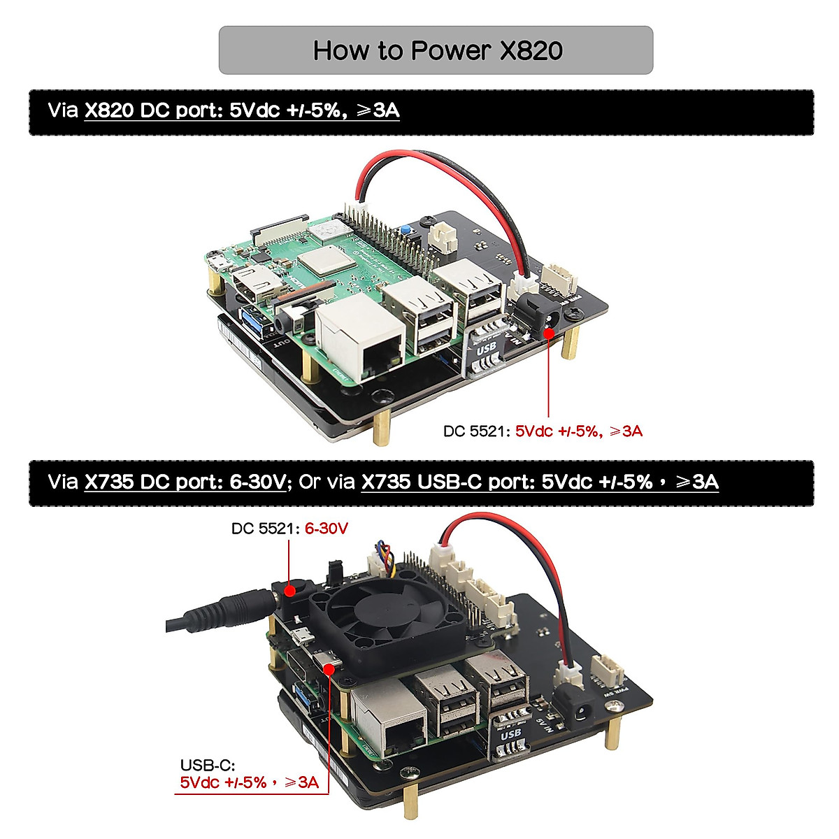 Geekworm X820 V3.0 2.5“ SATA HDD/SSD Storage Expansion Board, USB 3.0 Mobile Hard Disk Module for Raspberry Pi 3 B+/3B&2.5 Inch SATA HDD/SSD