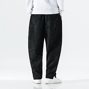 Seidarise Men's Harem Pants Hip hop Joggers Baggy Wide Leg Pants Casual Harem Linen Japanese Yoga Black